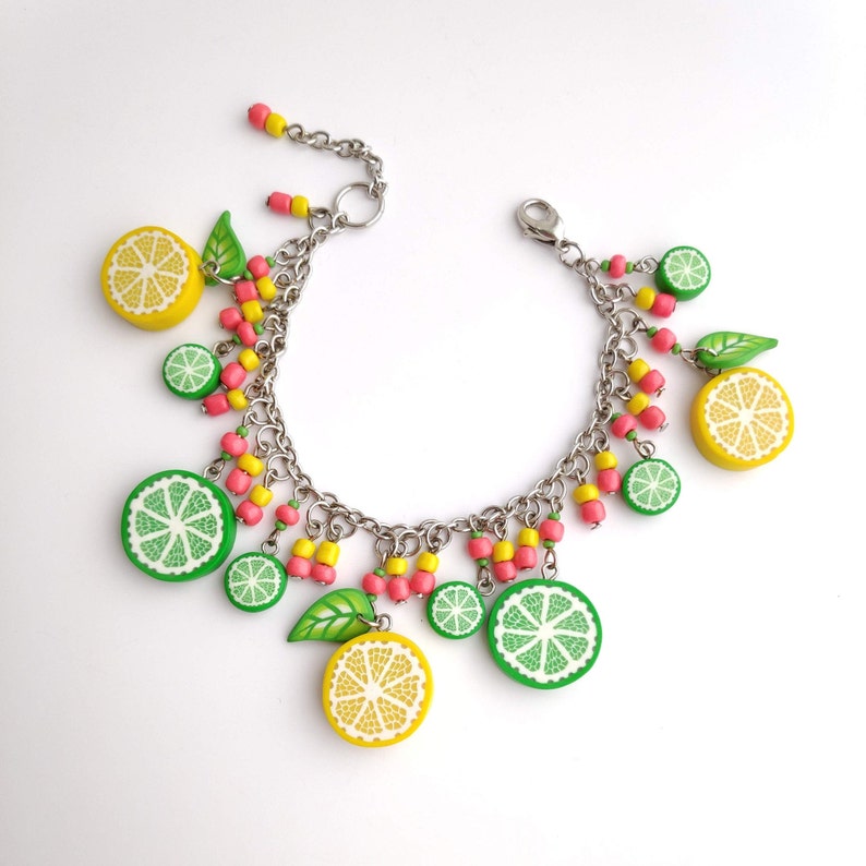 Lime Lemon Charm Bracelet/ Yellow Green Citrus Bracelet/ - Etsy