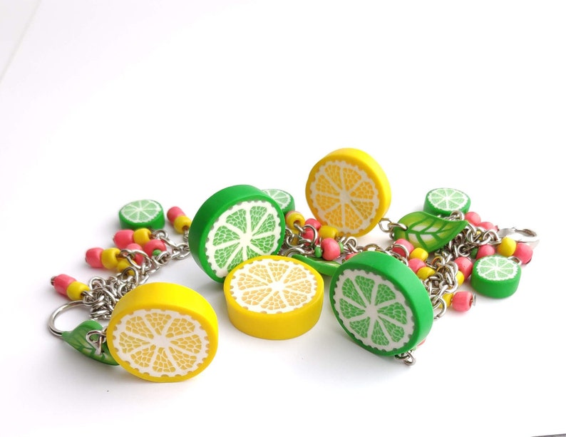 Lime Lemon Charm Bracelet/ Yellow Green Citrus Bracelet/ - Etsy