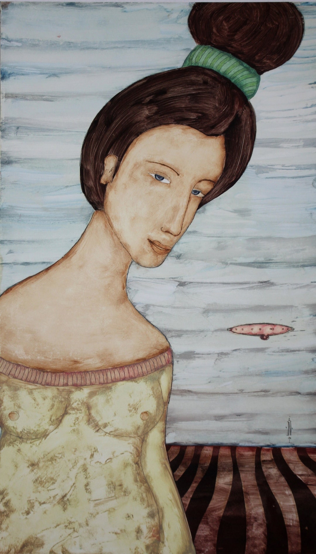 Female Portrait, Hand-painted Abstract Portrait of a Woman and Zeppelin ...