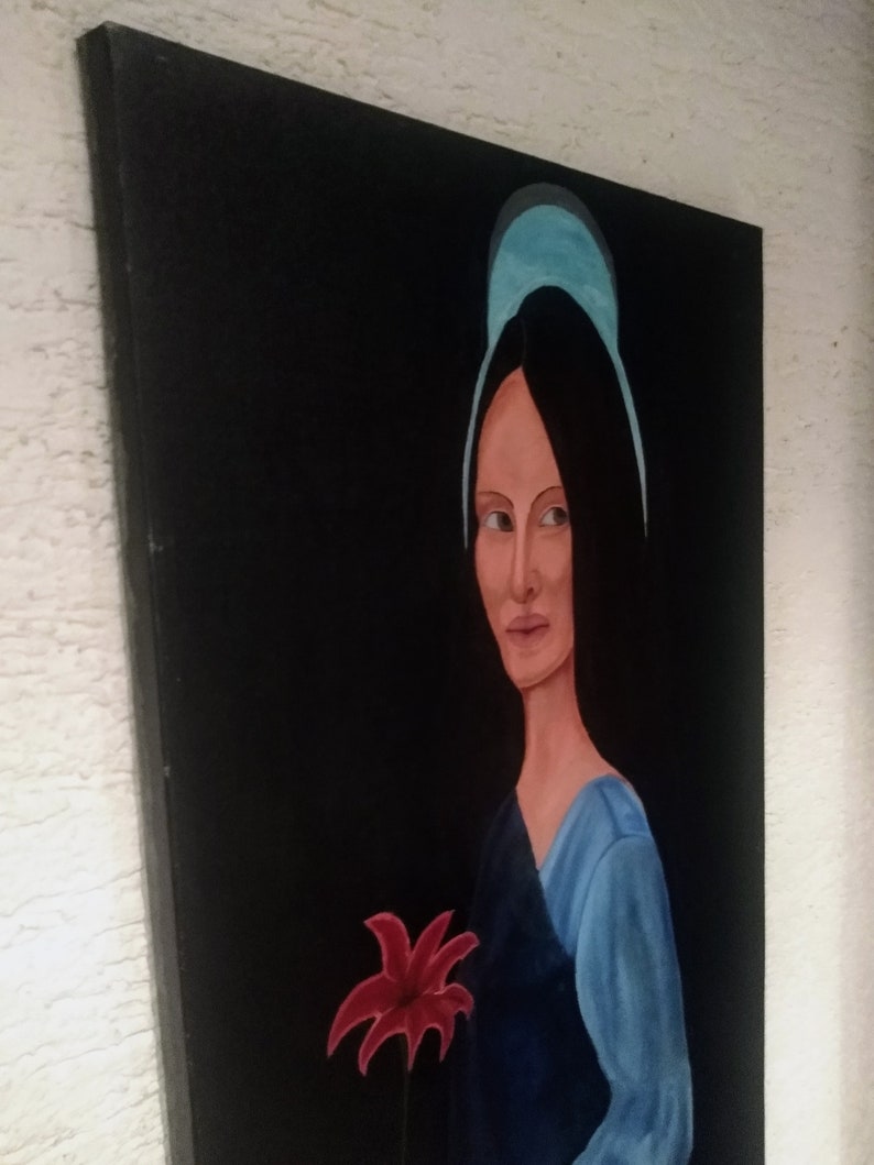 Girl Portrait, Lily Painting, Hand Painted Art, Charming Girl With a ...