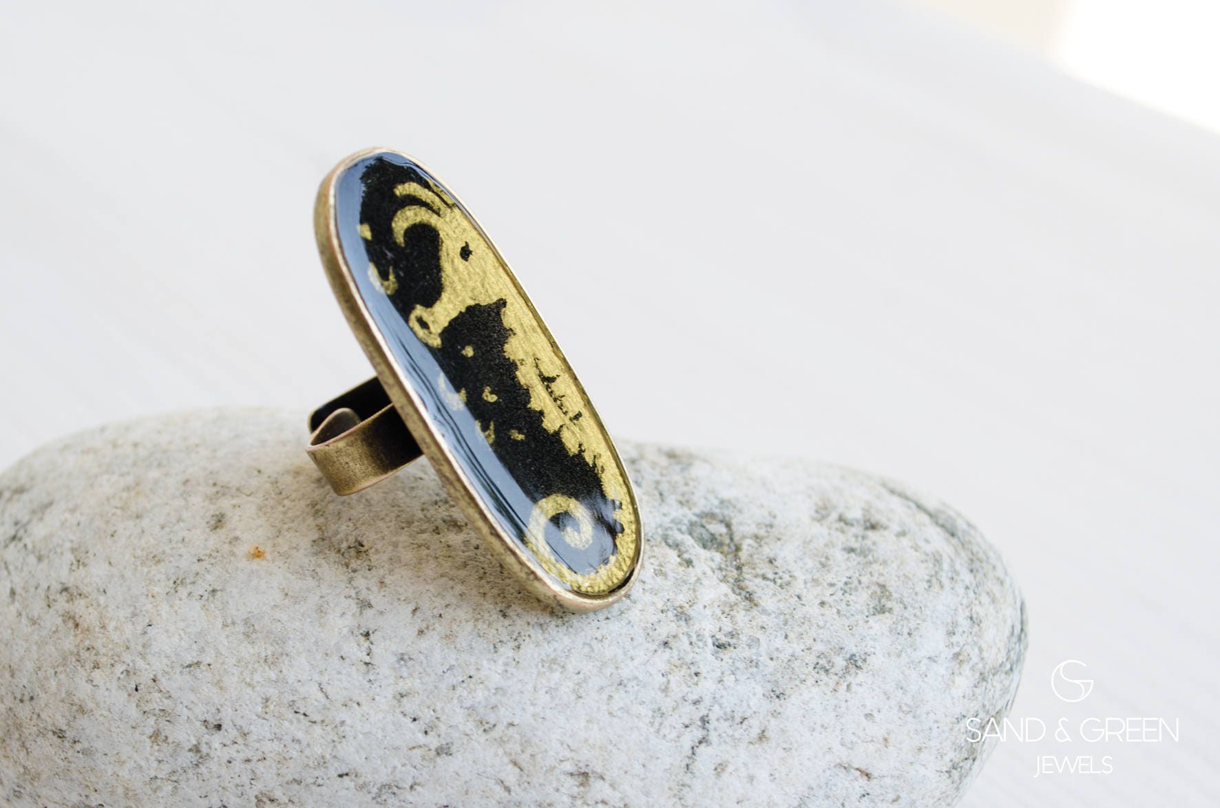 Large Vintage Bronze Ring Hippocampus Hand Painted Ring - Etsy