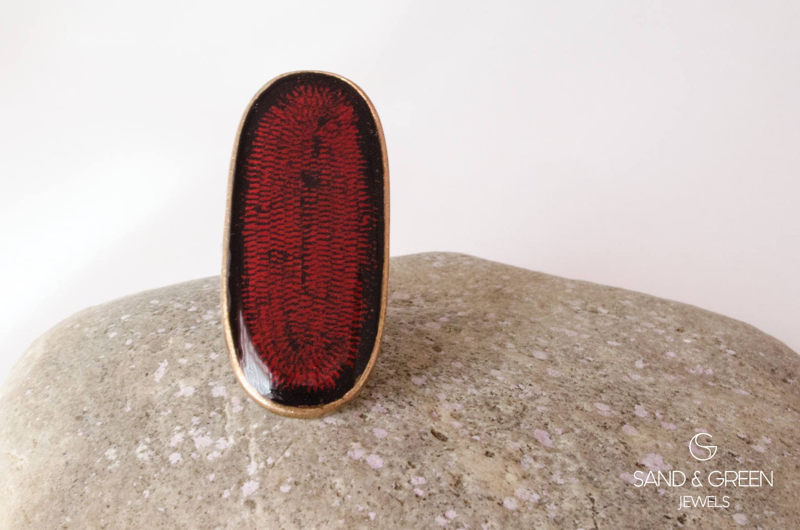 Burgundy Large Ring Vintage Bronze Ring Dark Red Enamel - Etsy