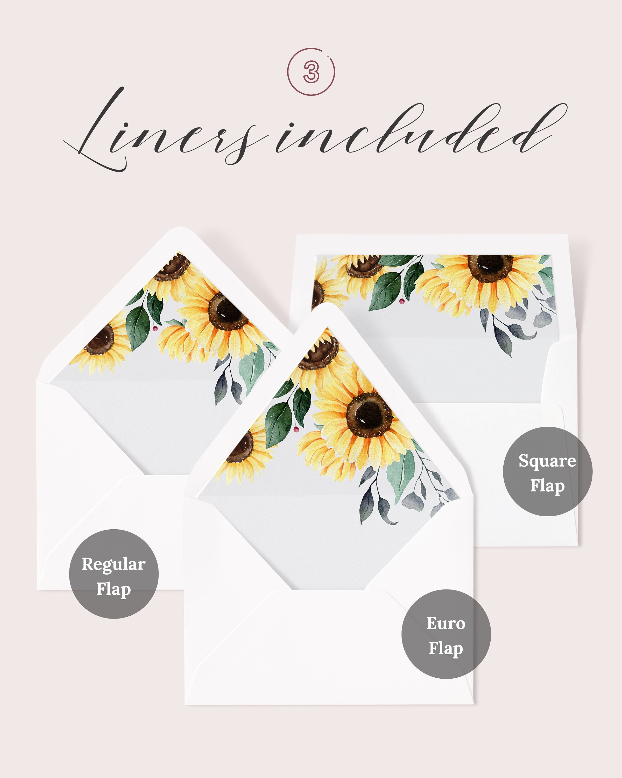 Sunflower Envelope Liner Template Boho Floral A7 Envelope - Etsy