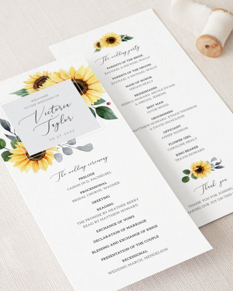 Sunflower Wedding Program Template, Rustic Fall Wedding Ceremony ...