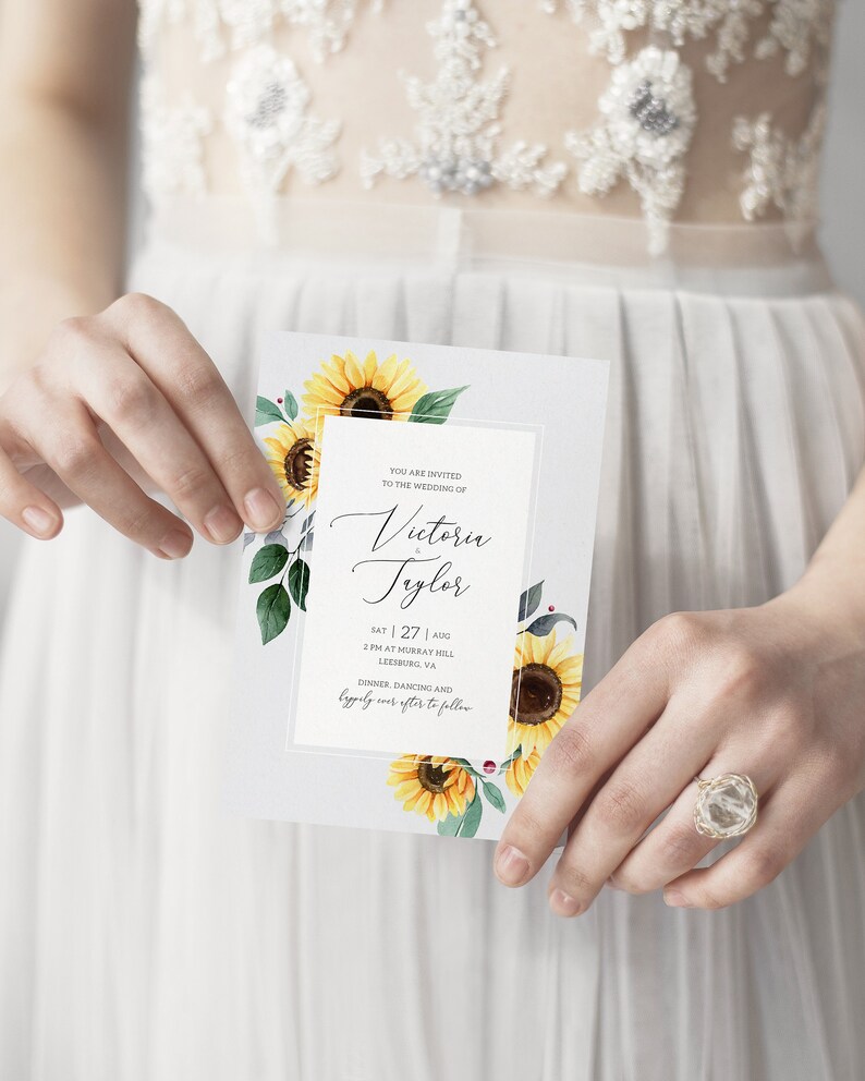 Sunflower Wedding Invitation Template Printable Rustic - Etsy