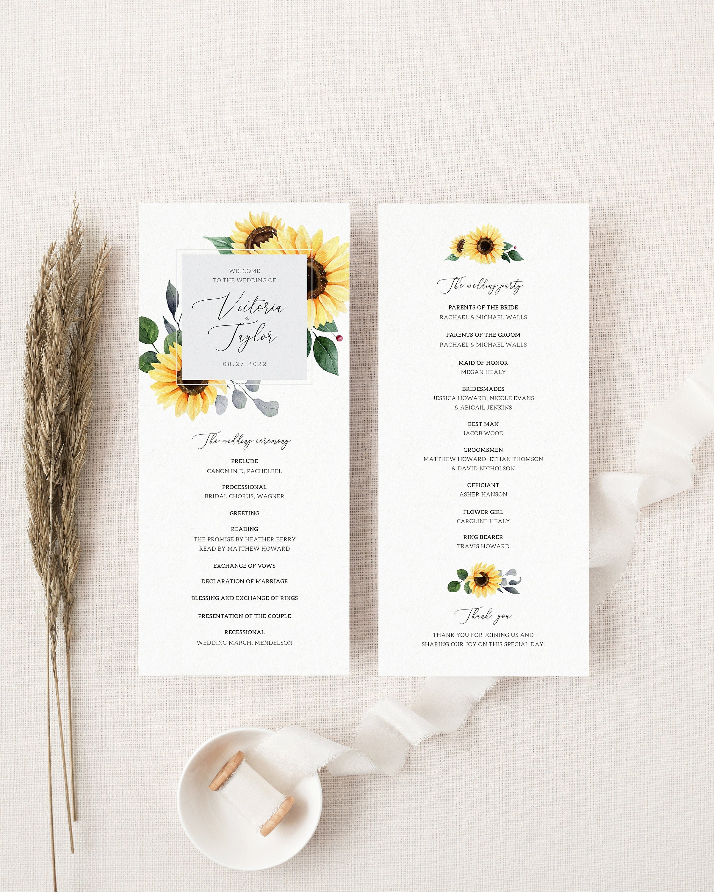 Sunflower Wedding Program Template, Rustic Fall Wedding Ceremony ...