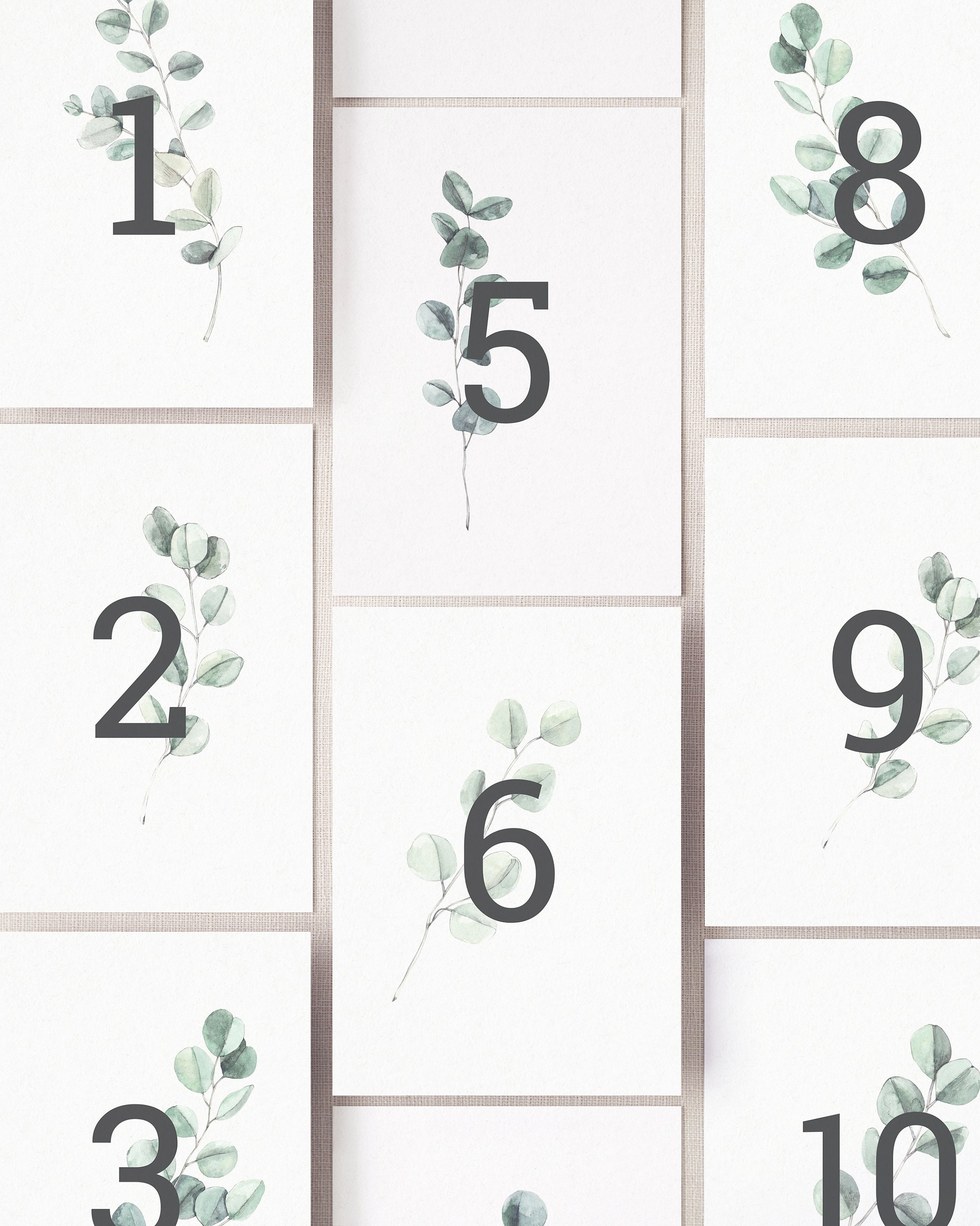 Eucalyptus Wedding Printable Table Numbers. Greenery Wedding | Etsy