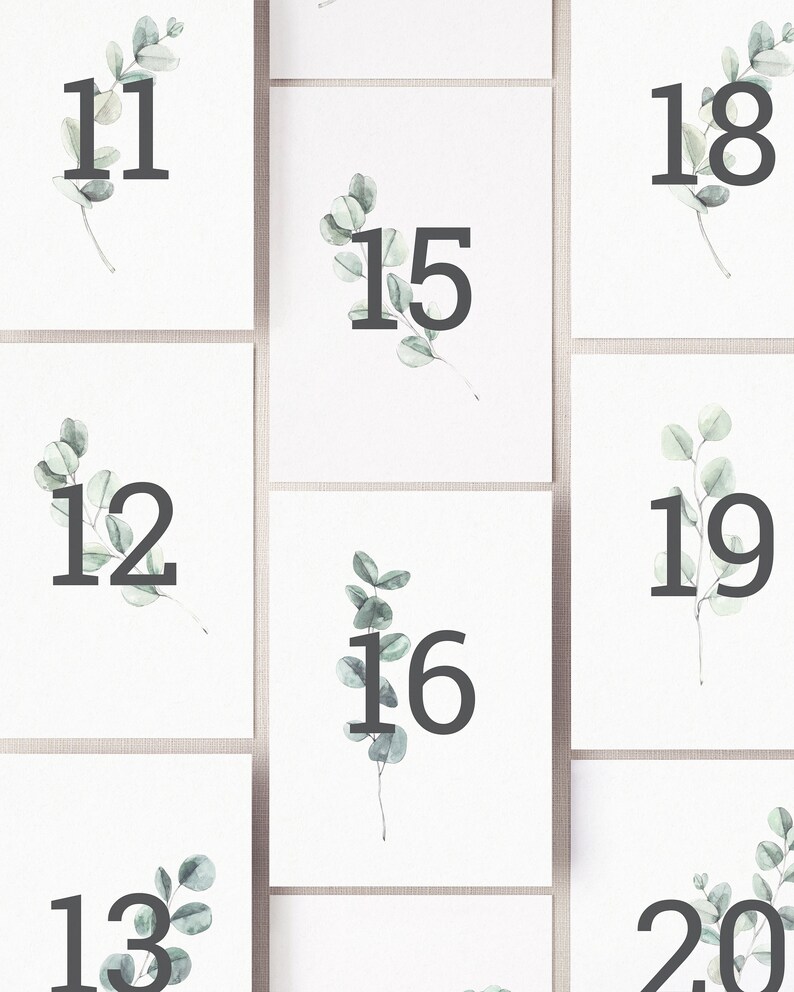 Eucalyptus Wedding Printable Table Numbers. Greenery Wedding - Etsy