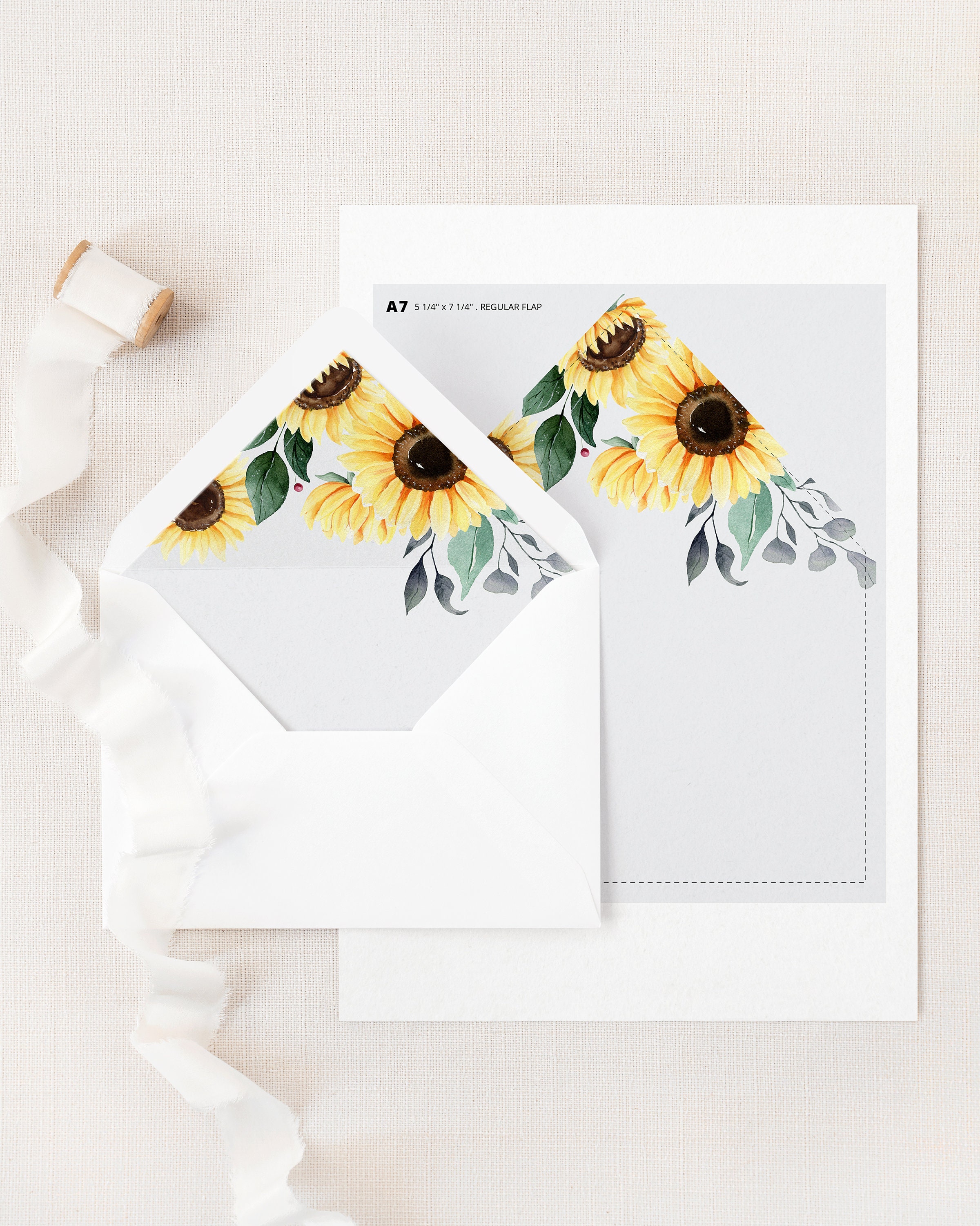 Sunflower Envelope Liner Template Boho Floral A7 Envelope - Etsy