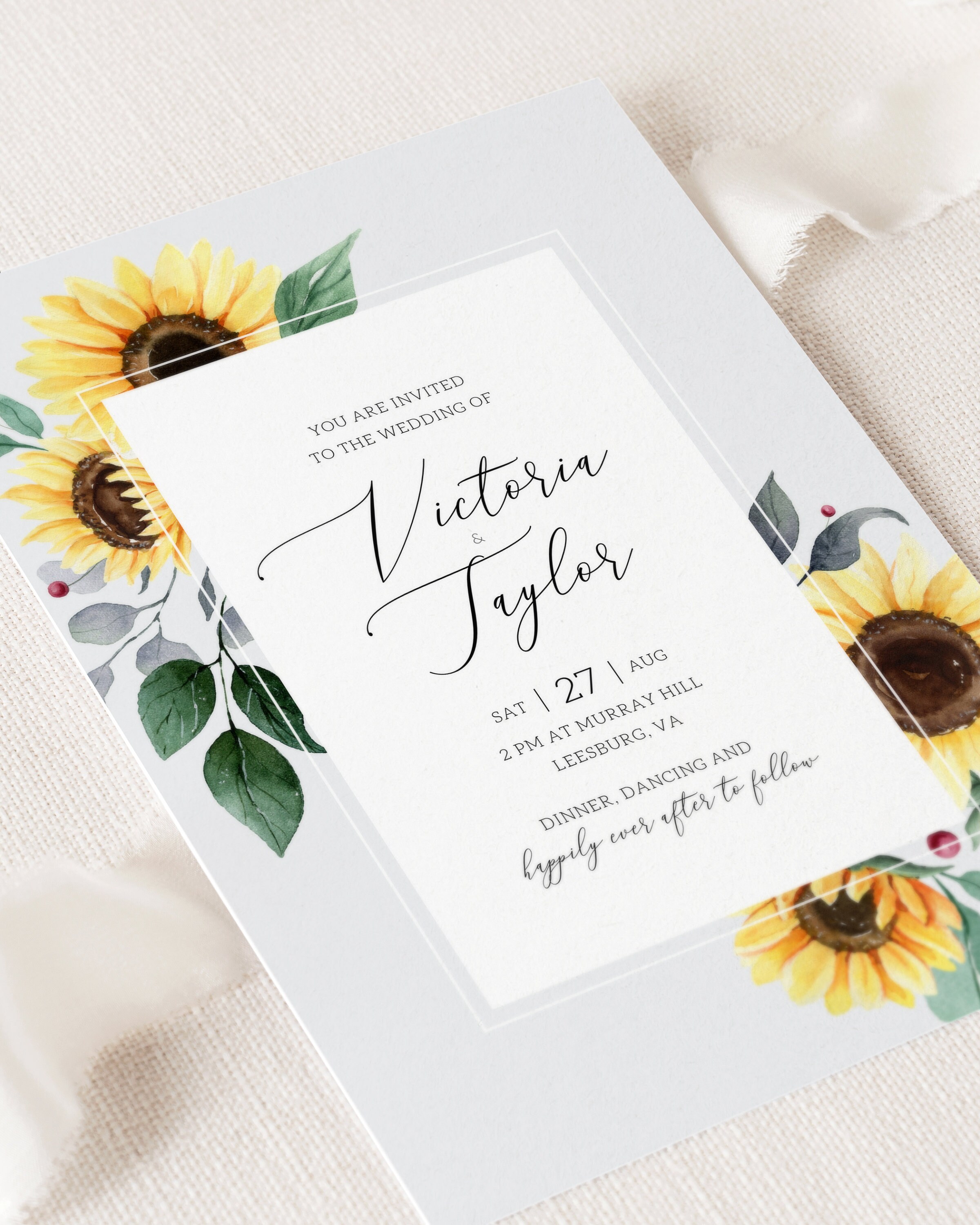 Sunflower Wedding Invitation Template Printable Rustic - Etsy
