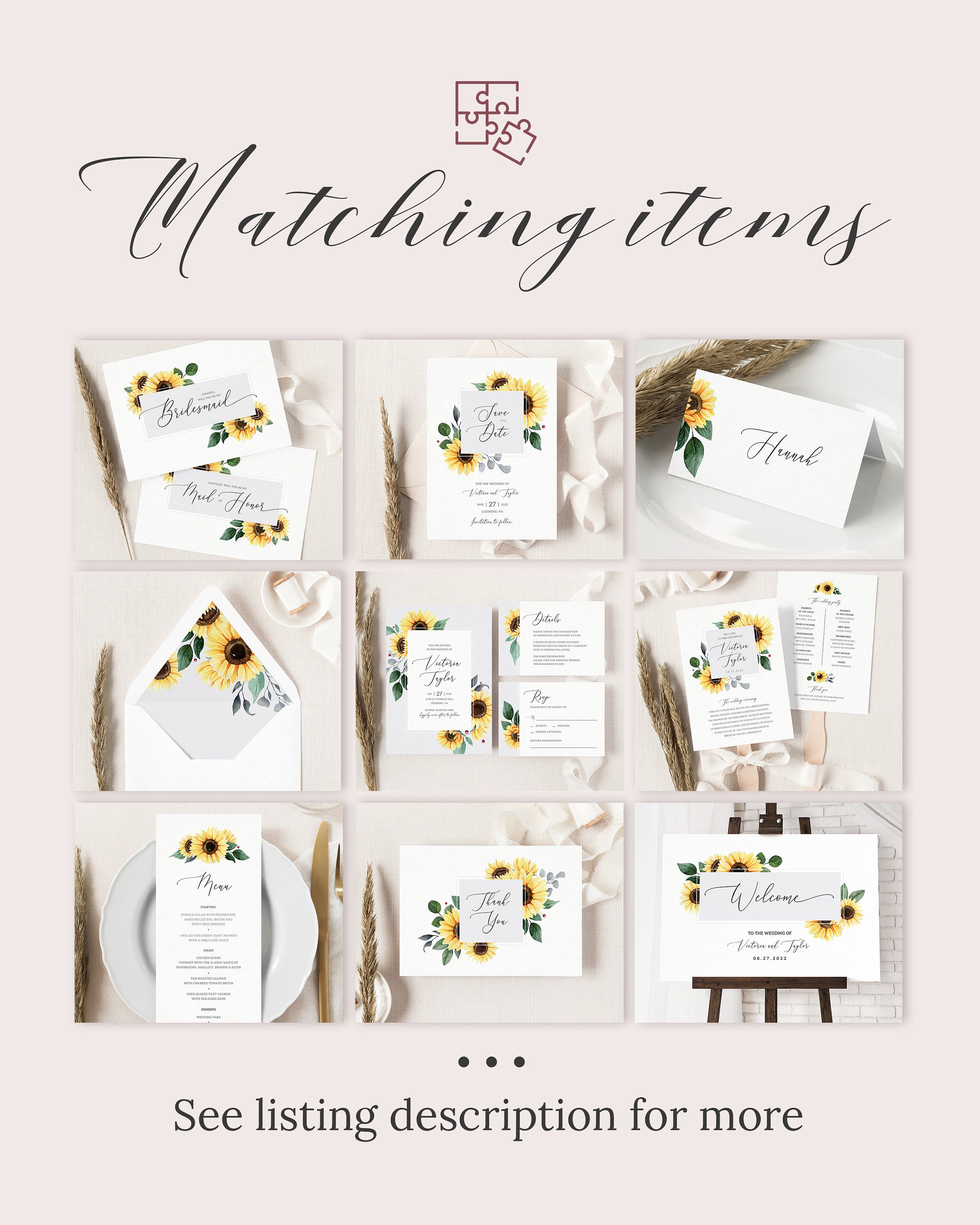 Sunflower Wedding Invitation Template Printable Rustic - Etsy