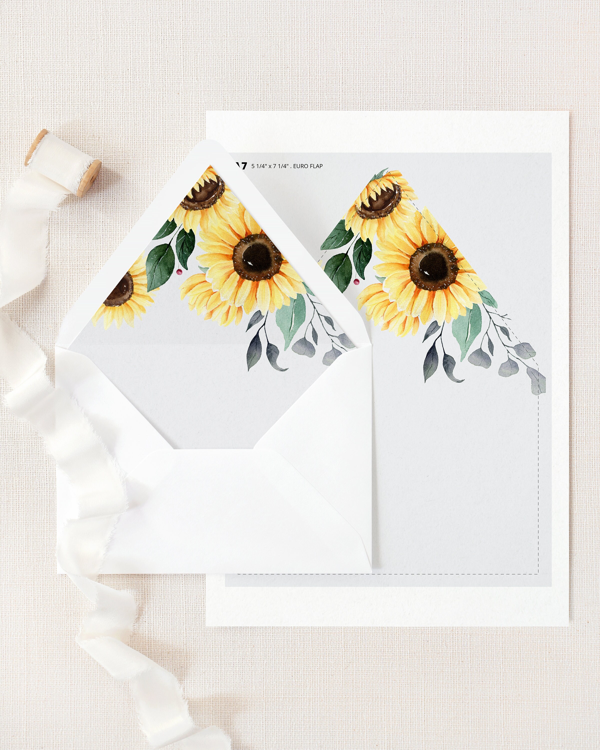 Sunflower Envelope Liner Template Boho Floral A7 Envelope - Etsy