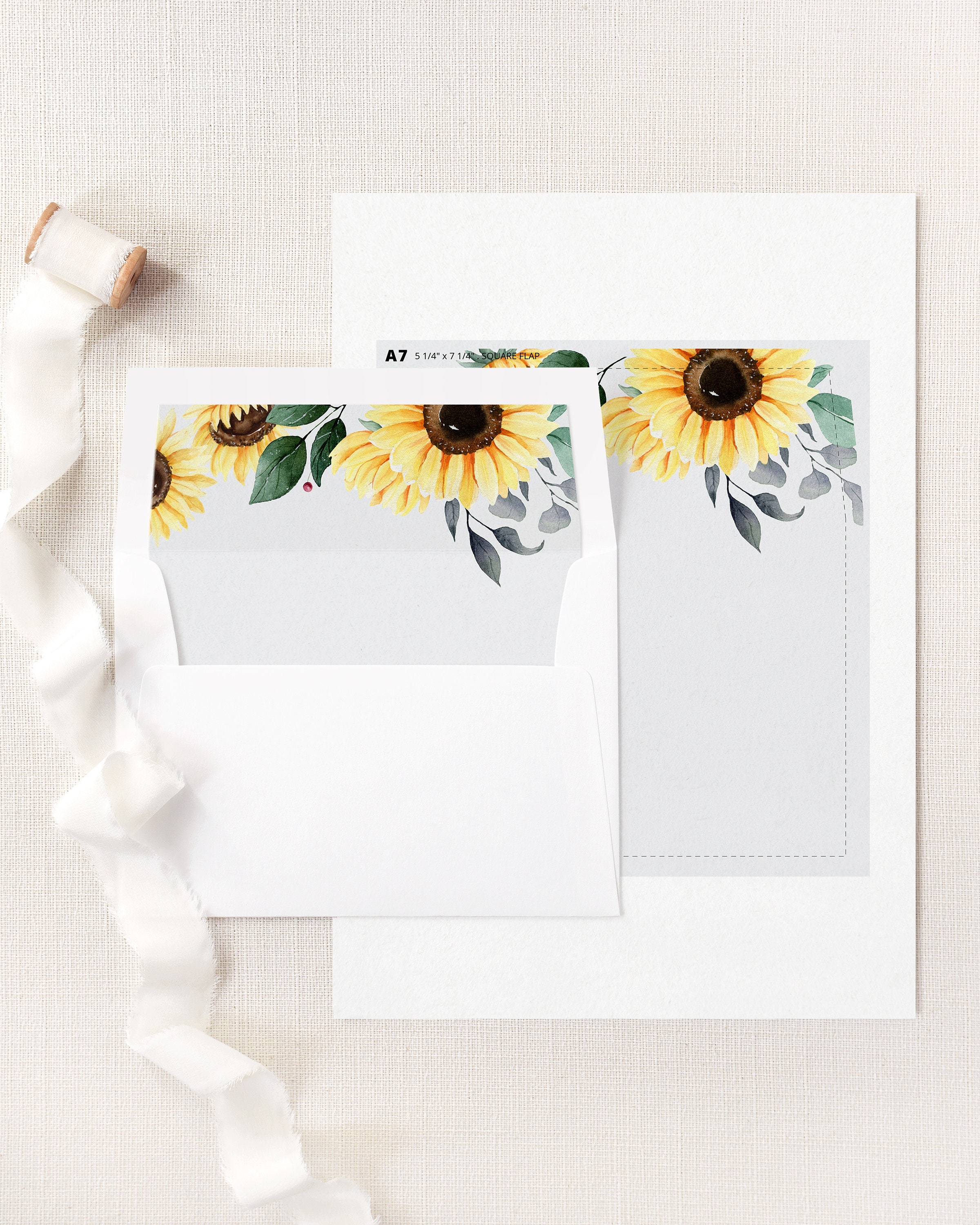 Sunflower Envelope Liner Template Boho Floral A7 Envelope - Etsy