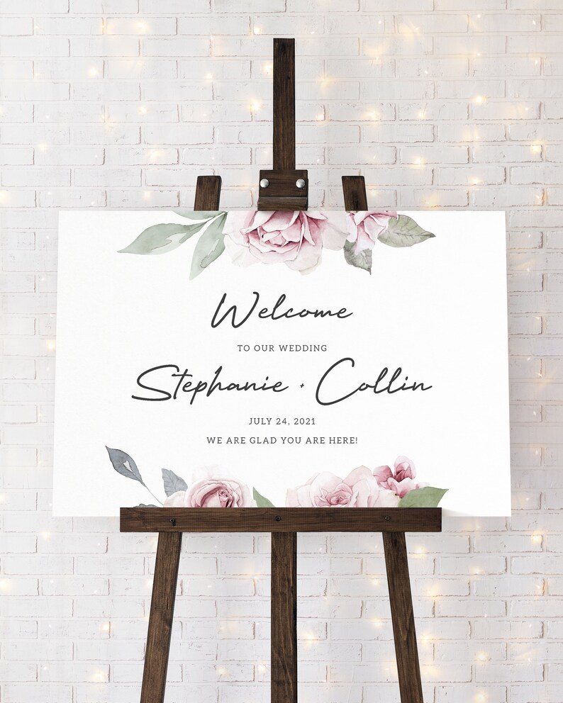 Dusty Rose Wedding Welcome Sign Template. Printable Floral - Etsy