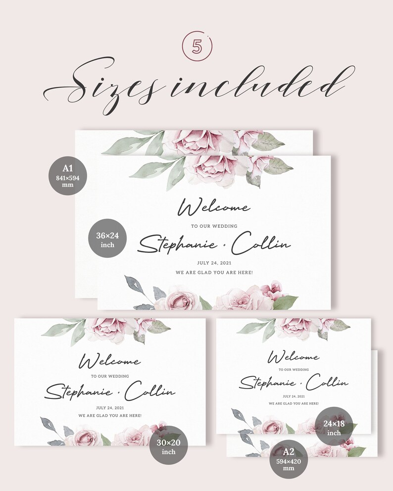 Dusty Rose Wedding Welcome Sign Template. Printable Floral - Etsy