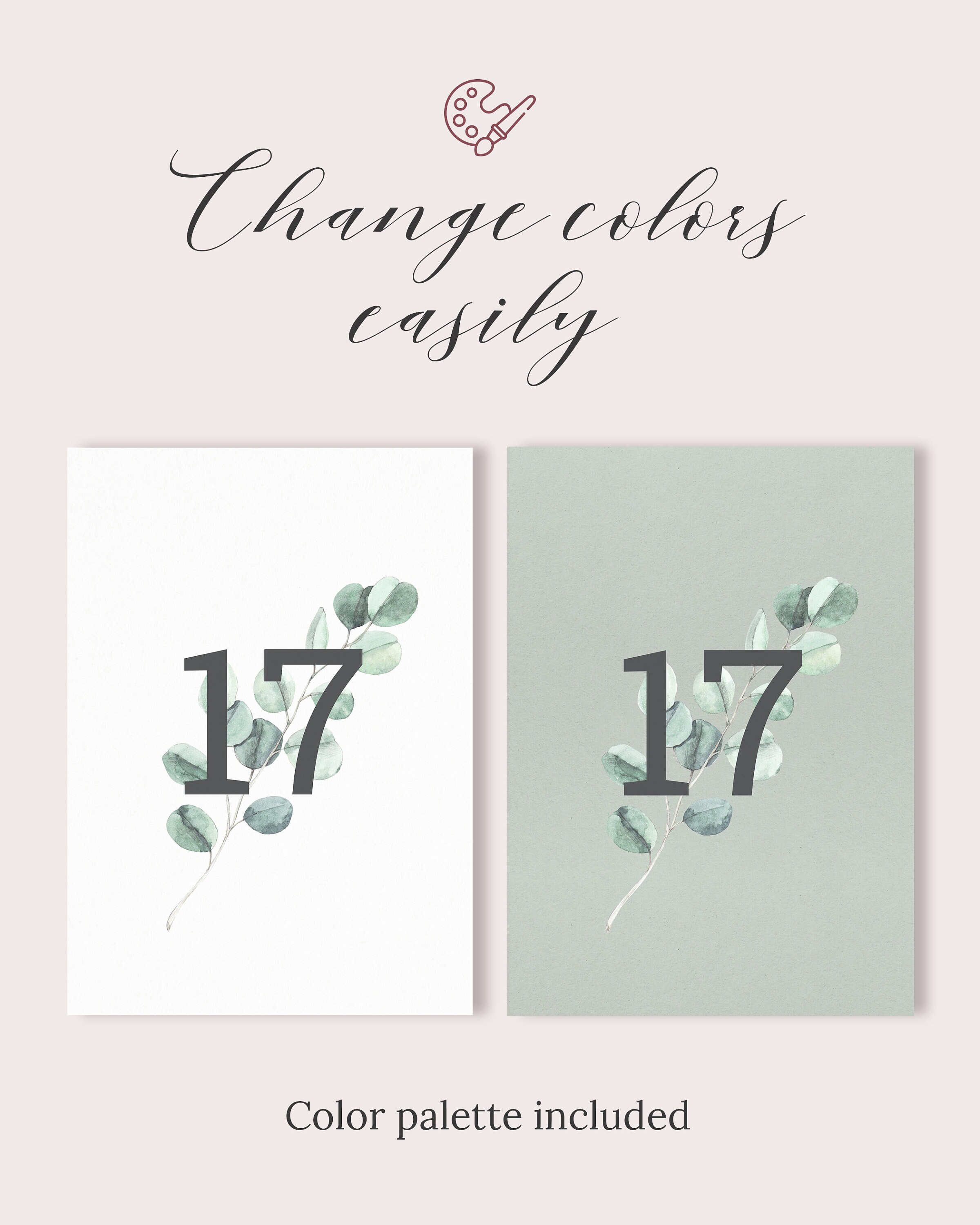 Eucalyptus Wedding Printable Table Numbers. Greenery Wedding | Etsy