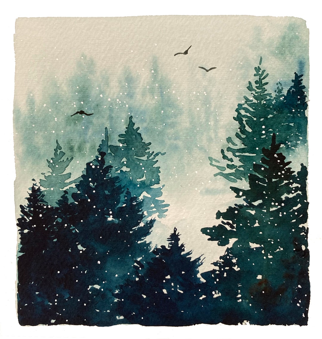 Double Watercolor Map the Emerald Forest Fir Trees - Etsy
