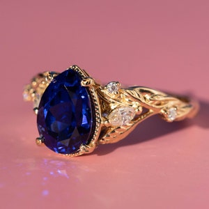 Midnight Blue Sapphire Engagement Ring, Lab Grown Sapphire Nature ...