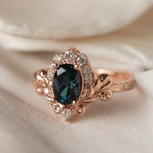 Baroque Inspired Oval Engagement Ring With Tourmaline and Diamonds ...
