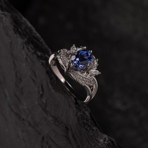Royal Blue Lab Sapphire Engagement Ring, Fantasy Proposal Ring - Etsy