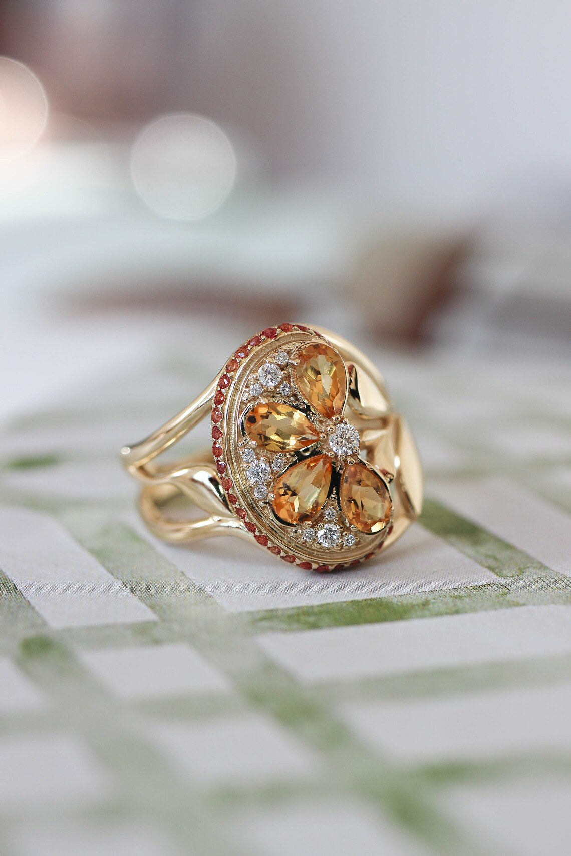 Orange Fruit Ring Solid Gold Ring With Diamonds Sapphire and - Etsy