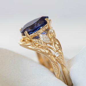 Lab Created Sapphire Engagement Ring Set, Fantasy Botanical Ring With ...