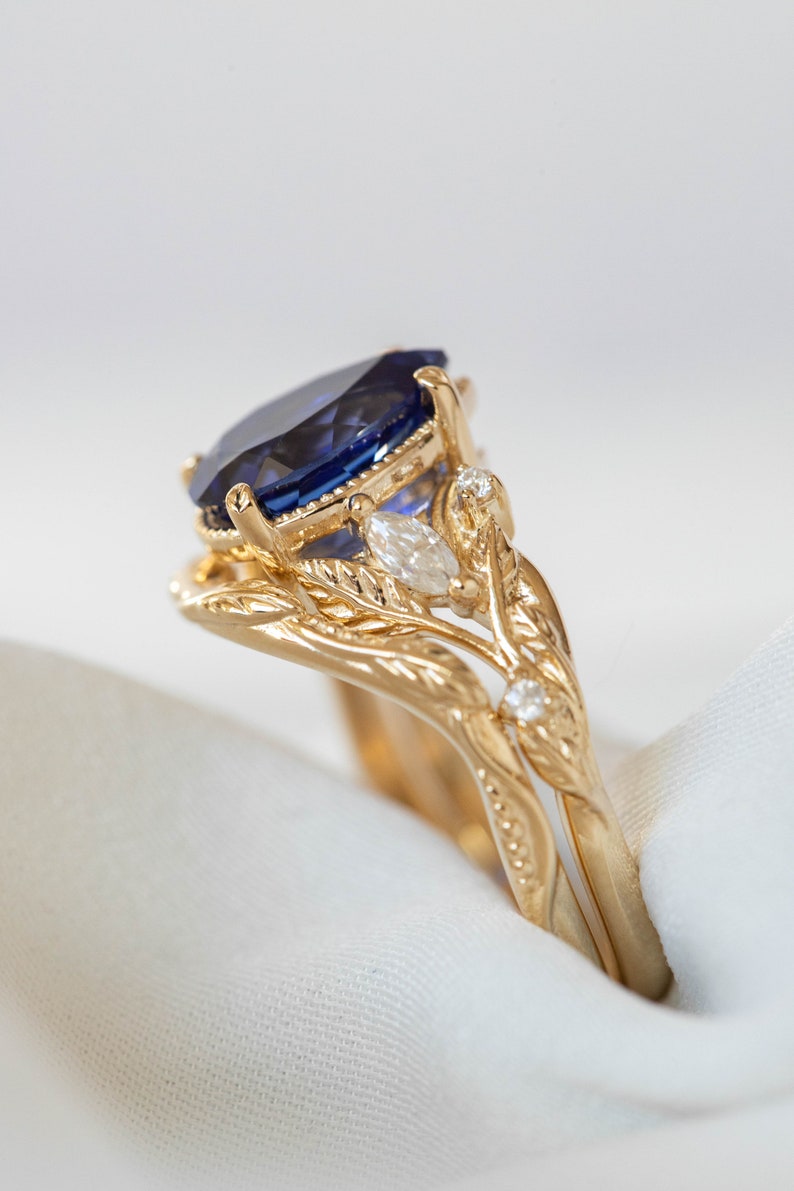 Midnight Blue Sapphire Engagement Ring Lab Grown Sapphire - Etsy