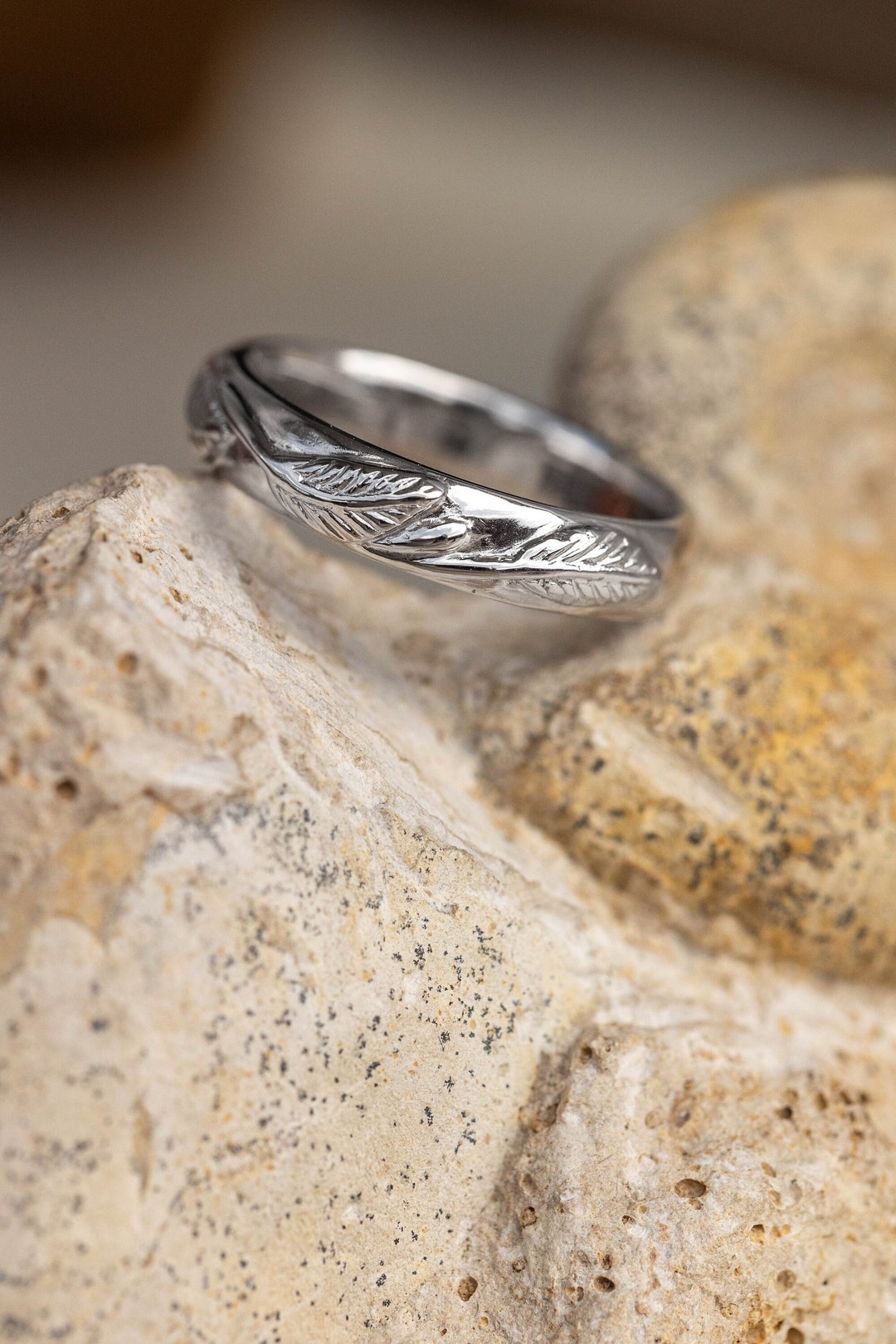 14K Solid Gold Wedding Band, Alternative Wedding Ring for Man, Branch ...