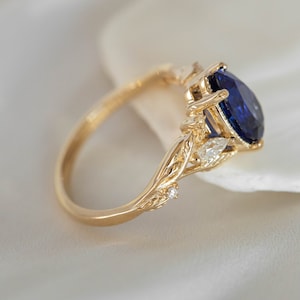 Lab Created Sapphire Engagement Ring Set, Fantasy Botanical Ring With ...