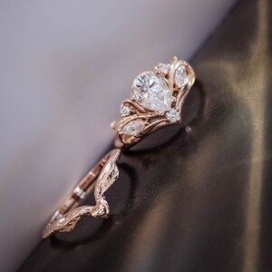 White Sapphire Baroque Inspired Bridal Ring Set, Unique Engagement and ...