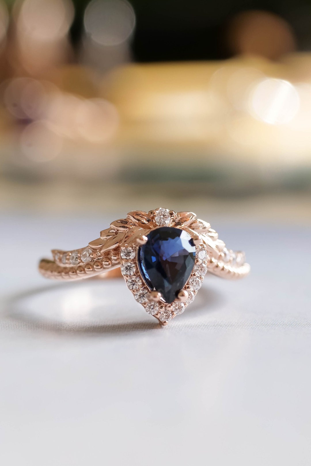 Fantasy Engagement Ring - Natural Blue Sapphire Ring With Diamond Halo ...