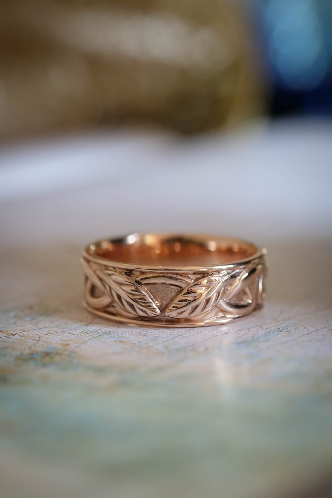 Leaves Celtic Knot - Unique Mens Wedding Band, 14k or 18k Solid Gold ...