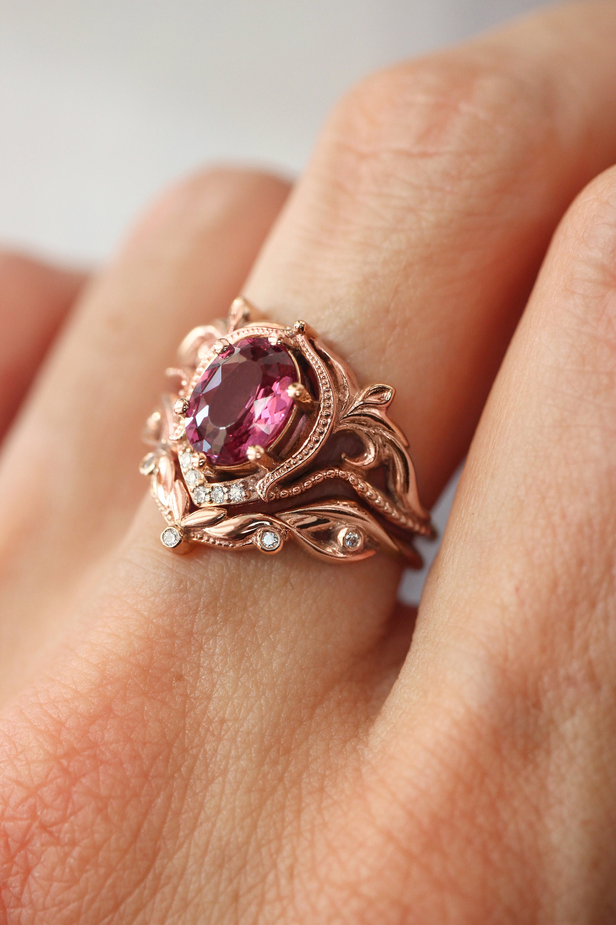 Rhodolite garnet engagement ring rose gold and diamonds ring | Etsy
