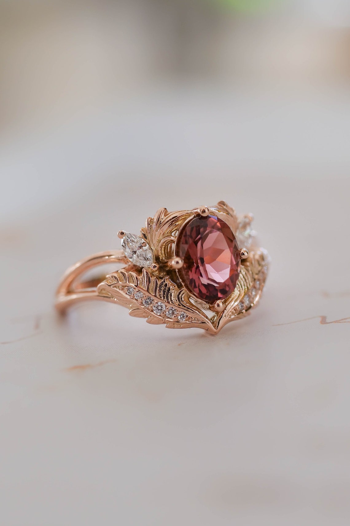 Nature Inspired Engagement Rings Diamonds & Pink Tourmaline - Etsy