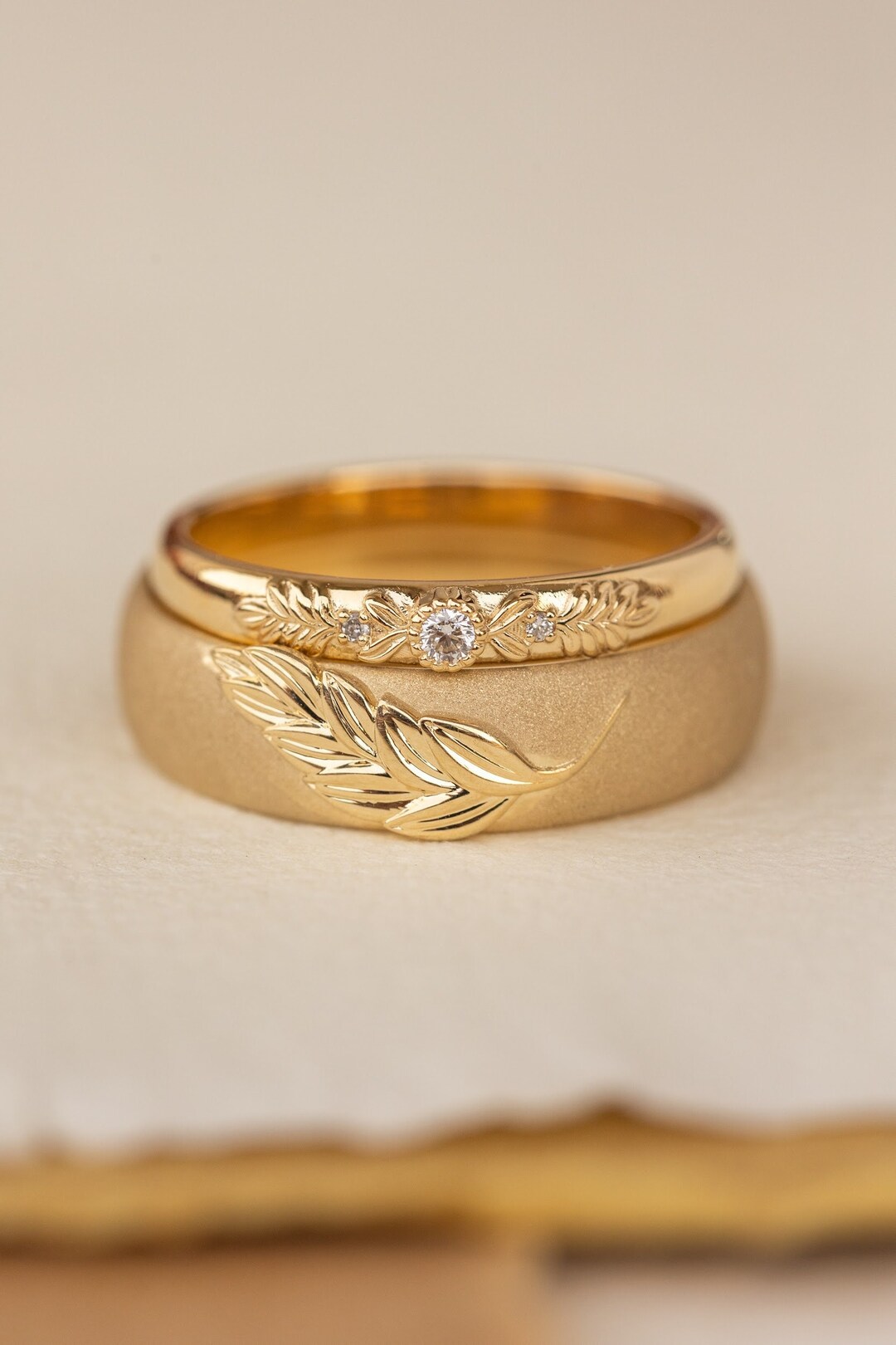 Wedding Rings Set for Him and Her, Couples Rings Set, Sandblast Finish ...