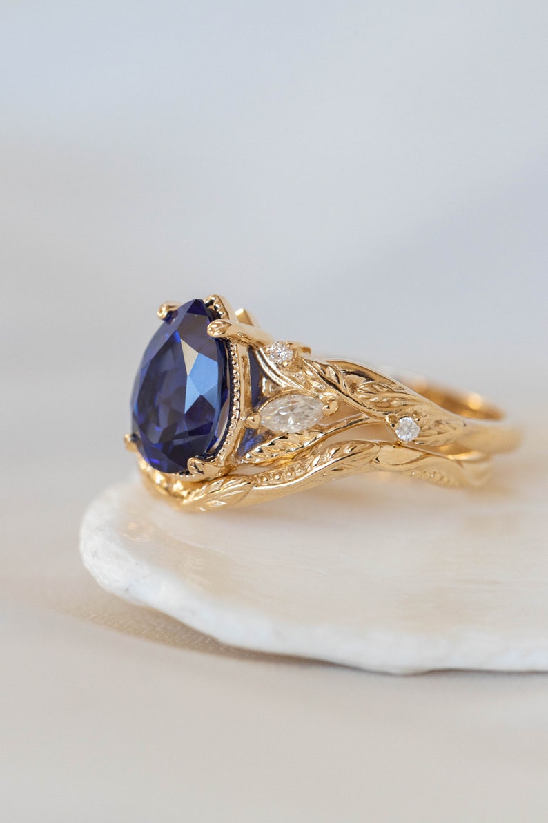 Midnight Blue Sapphire Engagement Ring Lab Grown Sapphire - Etsy