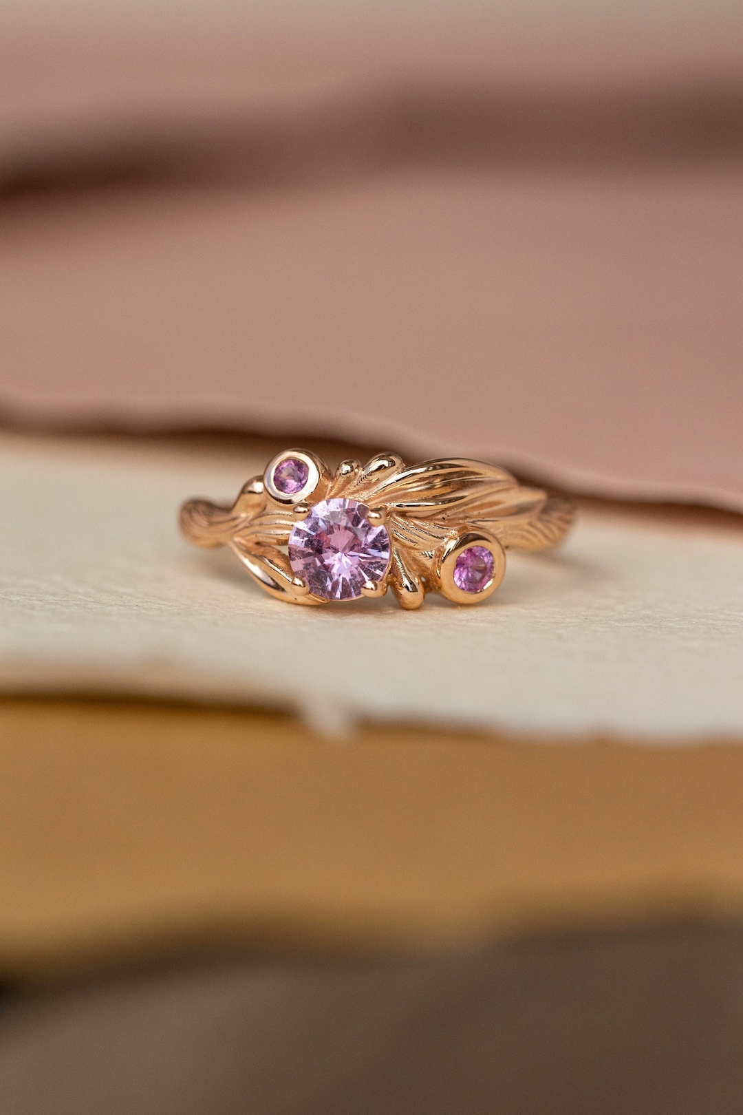 Pink Sapphires Engagement Ring, Branch Engagement Ring, Olive Branch ...