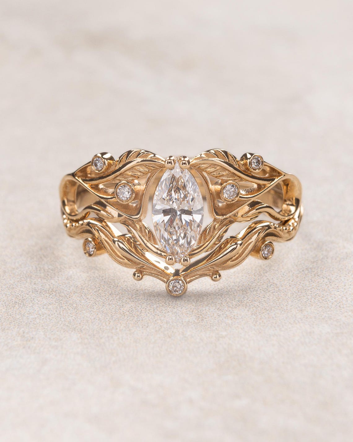 Marquise Engagement Ring Lab Diamond, Nature Inspired Openwork Gold ...