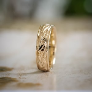 6mm Gold Leaf Wedding Band for Him, Mens Wedding Band Unique, Nature ...