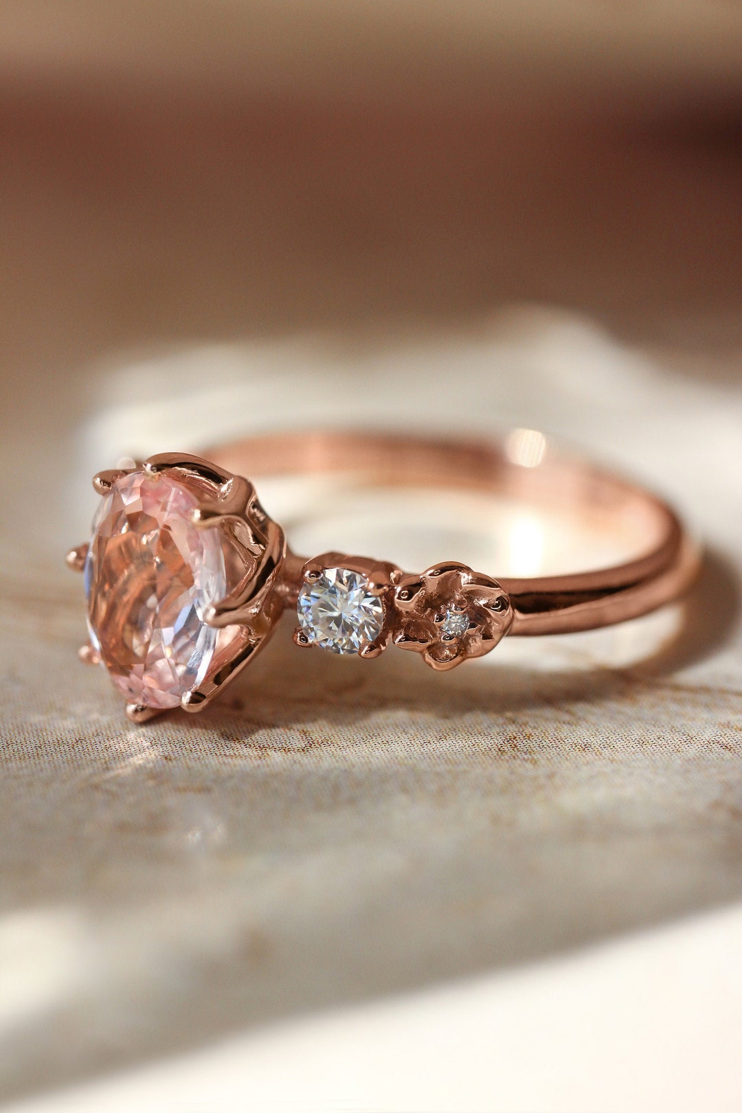 Morganite Flower Engagement Ring, Nature Inspired Proposal Ring - Etsy
