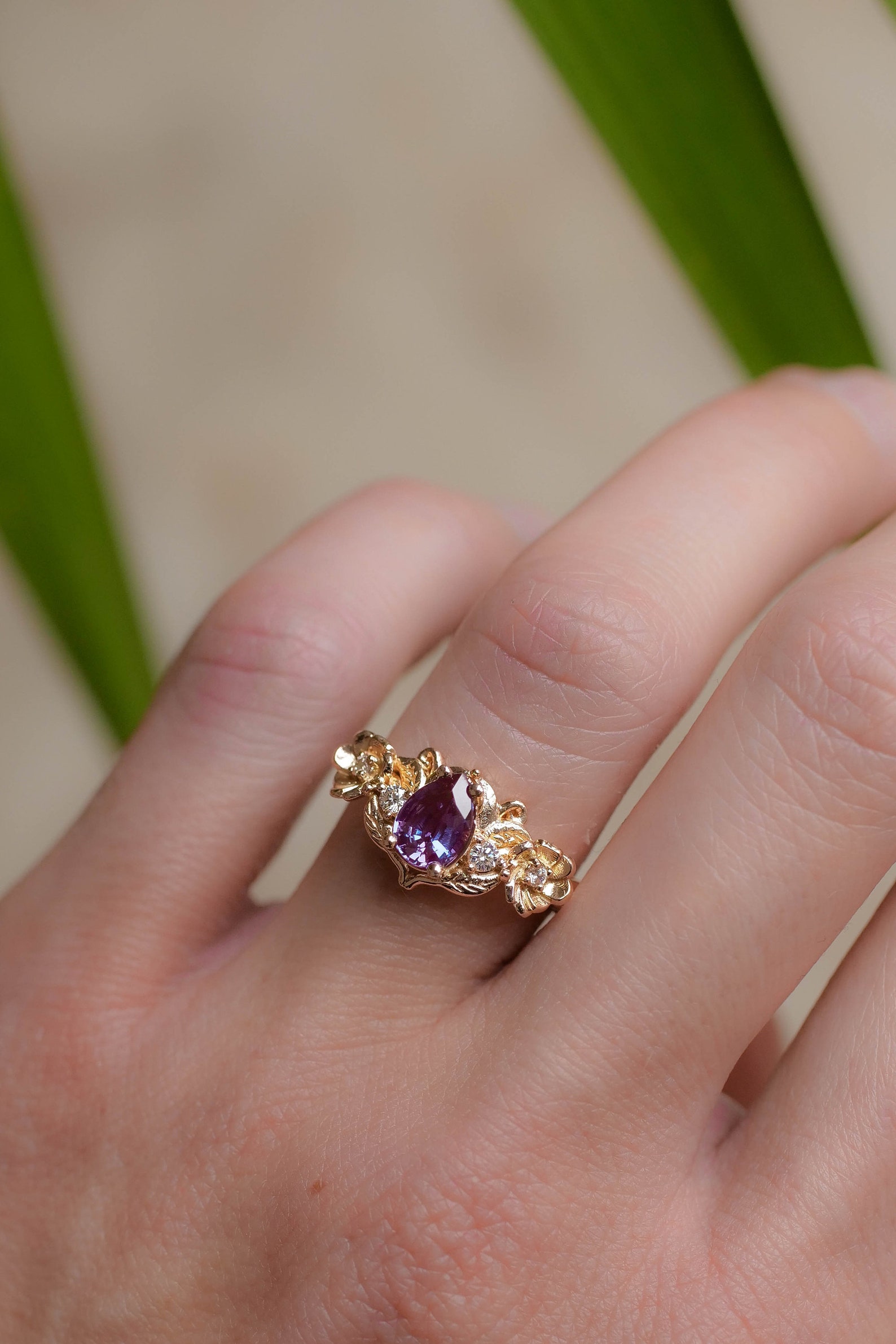 Botanical Engagement Ring With Alexandrite Floral Engagement - Etsy