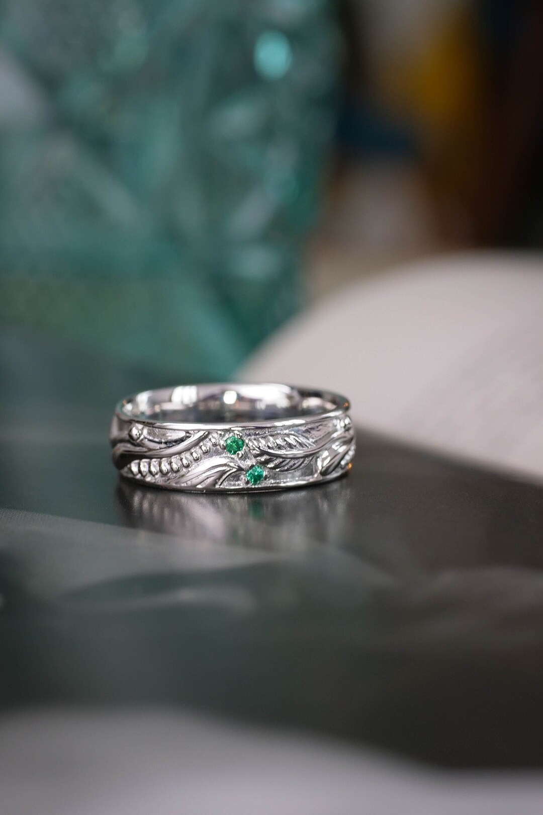 Mens Emerald Ring Emerald Wedding Band for Man Lab Emerald - Etsy