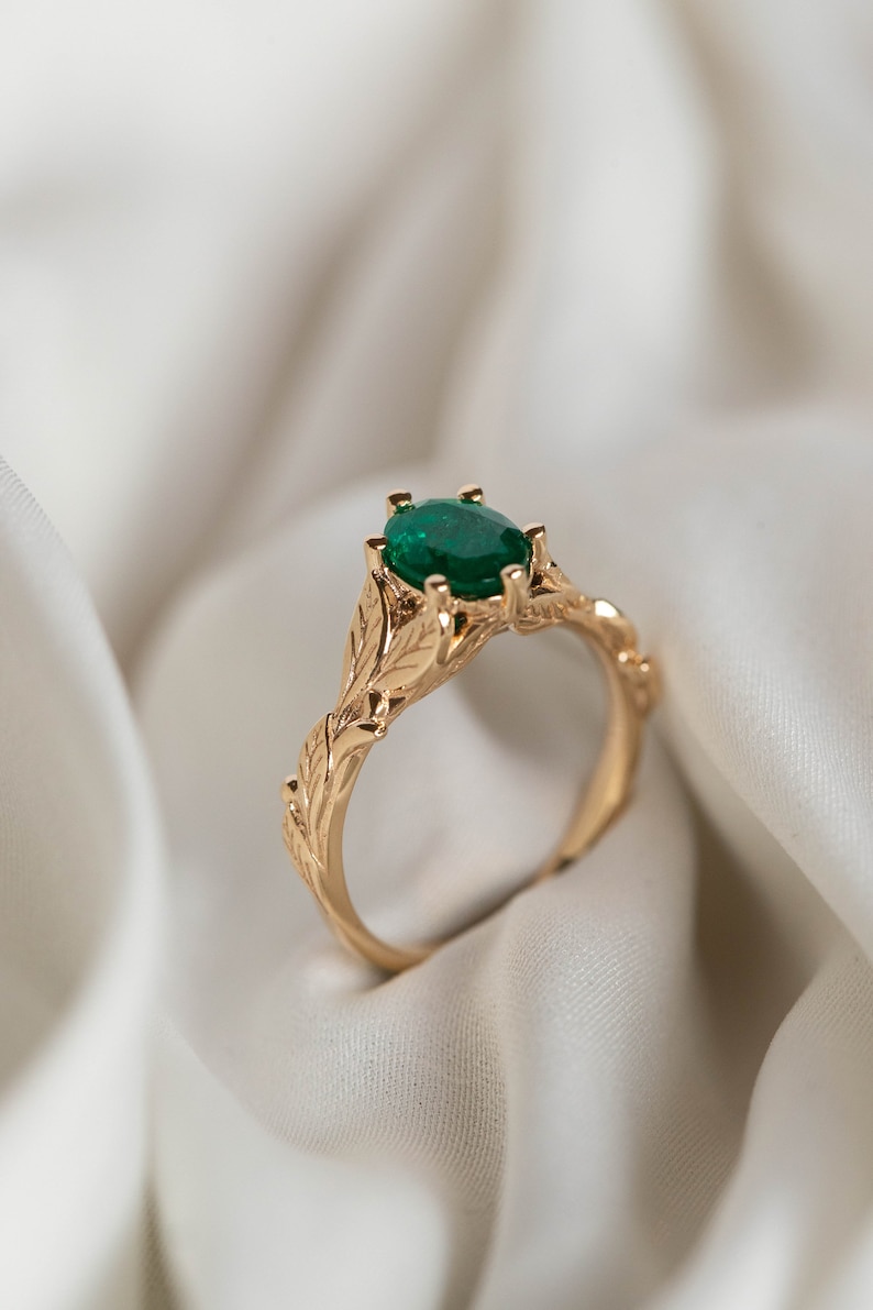 Buy Natural Emerald Engagement Ring, Elvish Nature Inspired Proposal ...