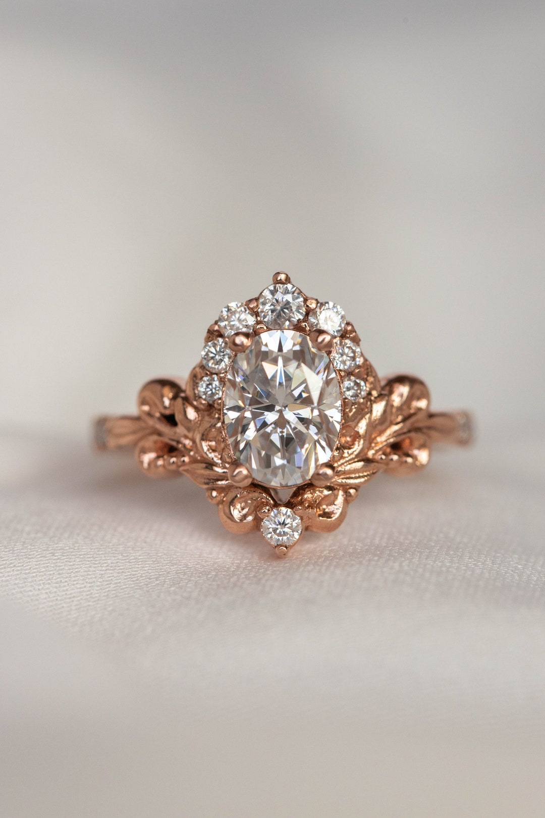 Baroque Inspired Moissanite Engagement Ring With Flourish Scrollwork ...
