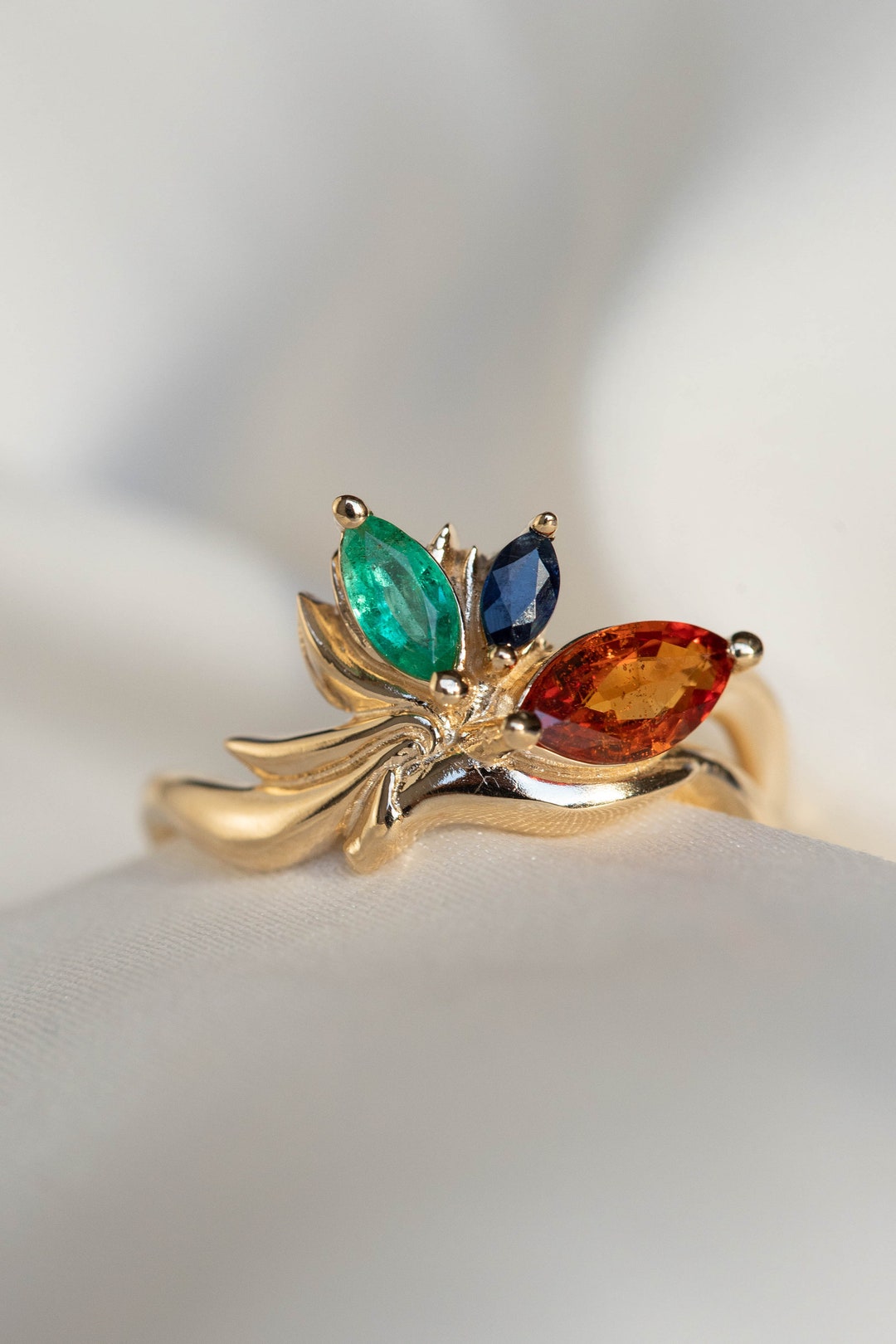 Cluster Engagement Ring, Unusual Gold Ring With Marquise Cut Gemstones ...