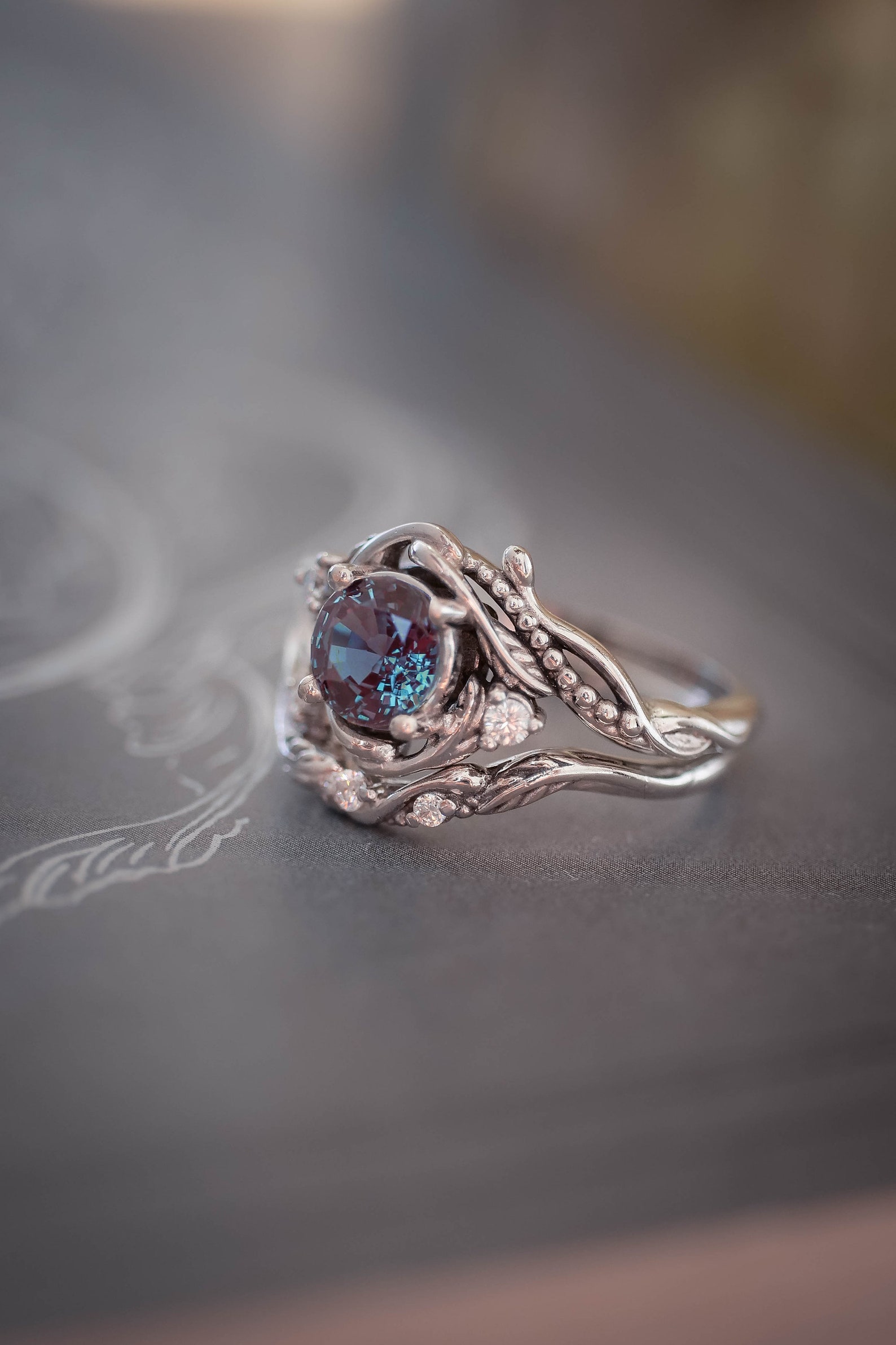1 Carat Alexandrite Nature Inspired Engagement Ring Set, Alexandrite ...