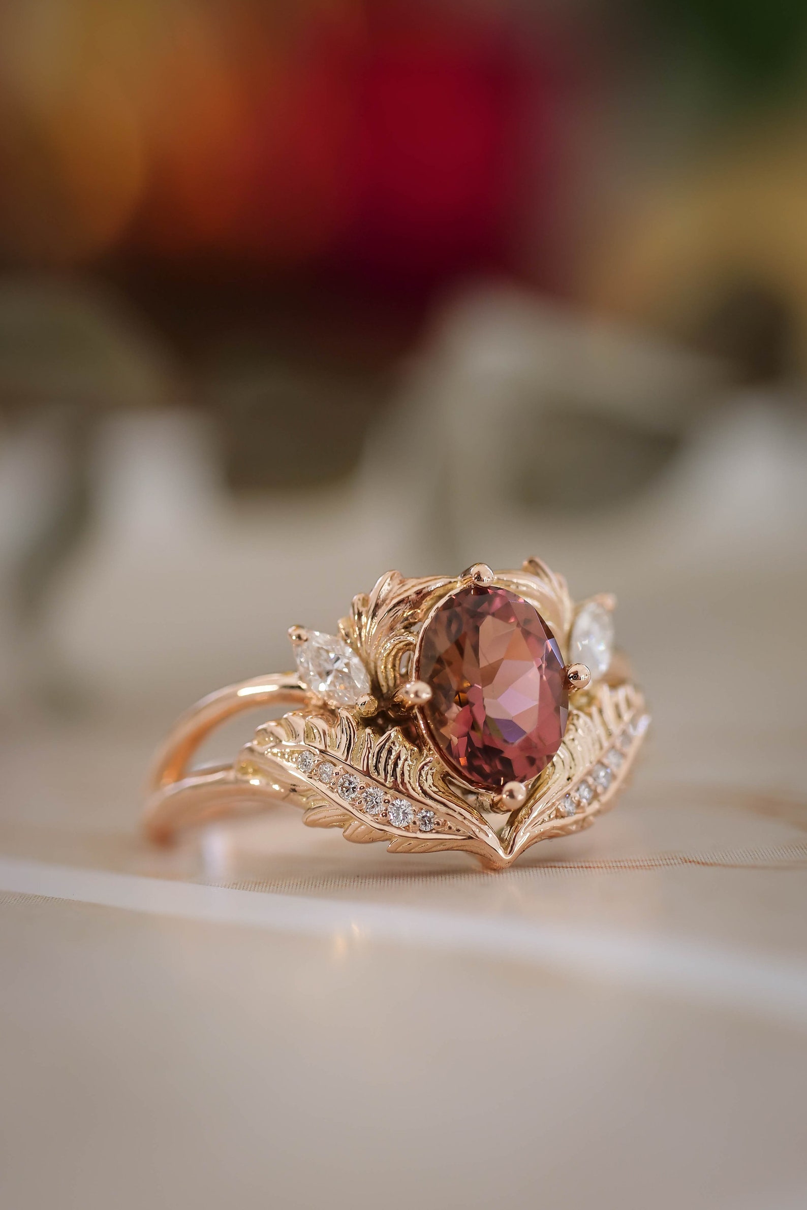 Nature Inspired Engagement Rings Diamonds & Pink Tourmaline - Etsy