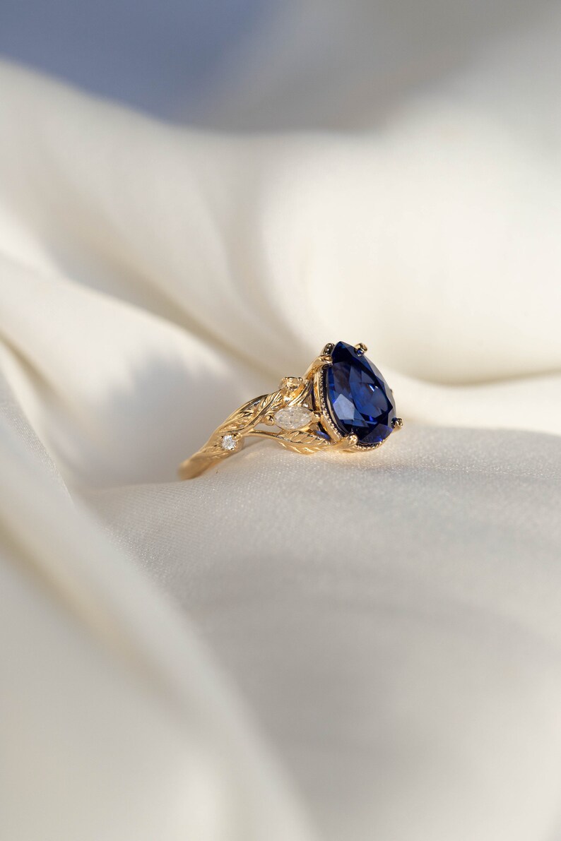 Midnight Blue Sapphire Engagement Ring Lab Grown Sapphire - Etsy