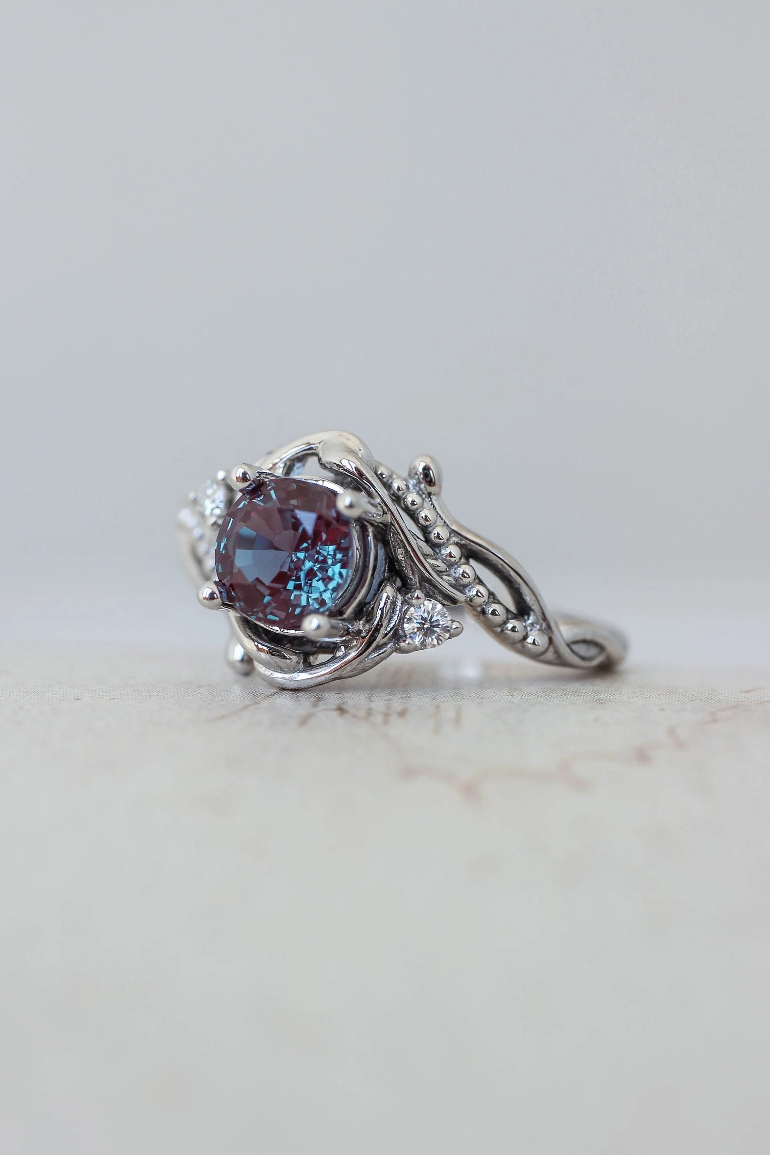 1 Carat Alexandrite Nature Inspired Engagement Ring Set, Alexandrite ...