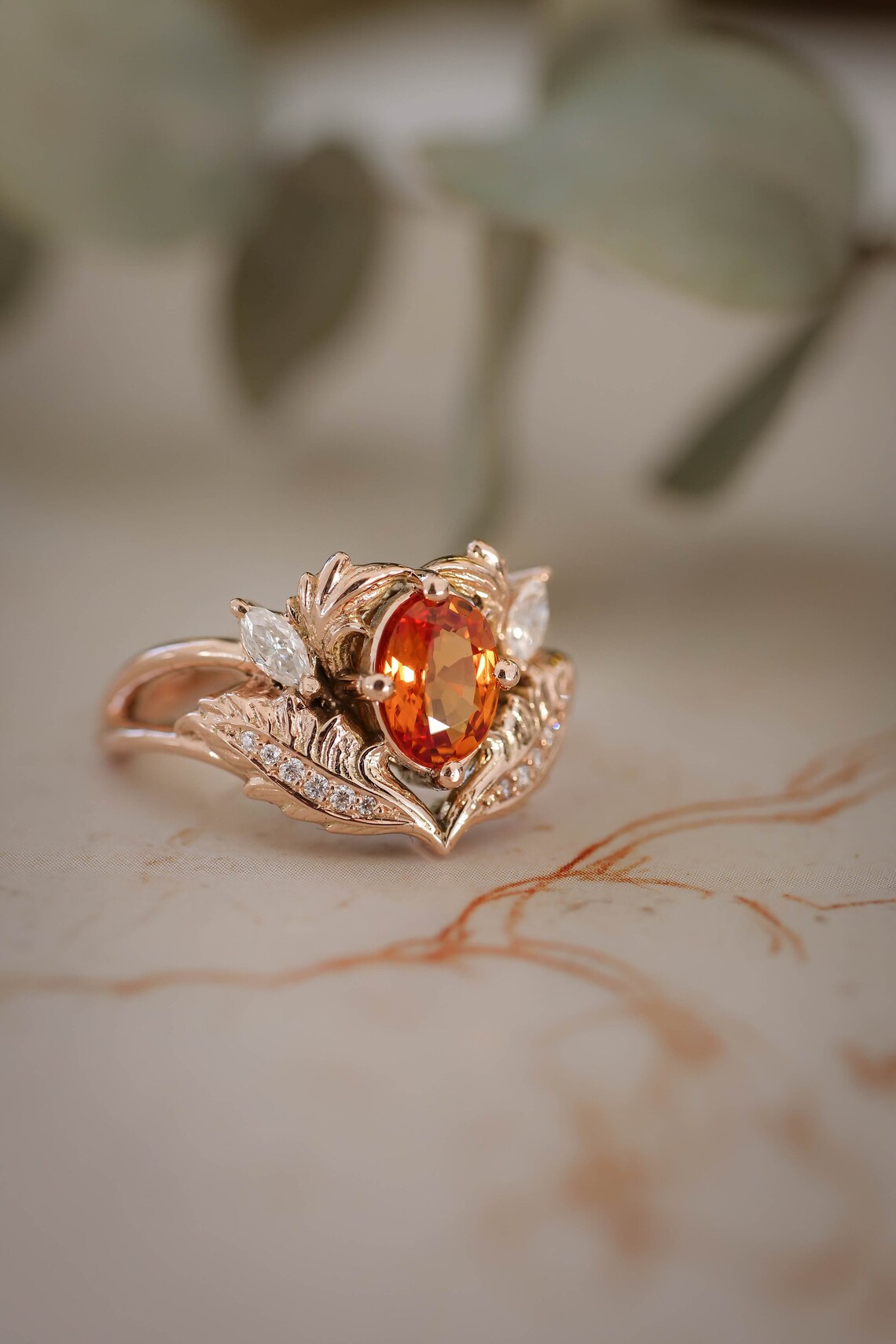 Bridal Ring Set With Orange Sapphire Engagement & Wedding - Etsy